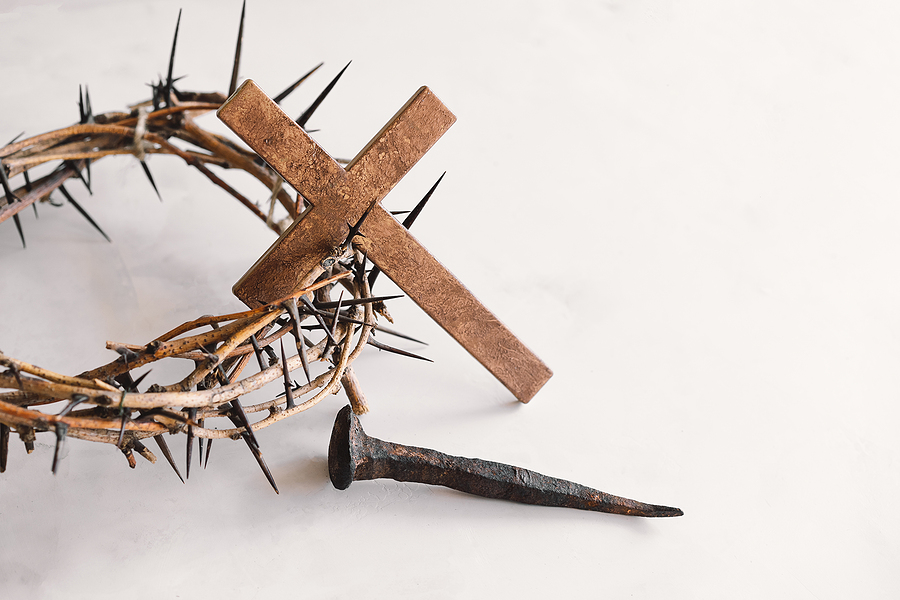 Jesus Crown Thorns And Nails And Cross On A White Background. Cr – The ...